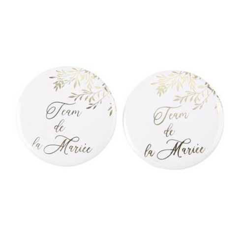 2 BADGES TEAM DE LA MARIEE BLANC ET OR - Ouest Fetes